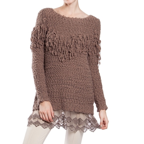Ryu | Sweaters | Ryu Fringe Knit Crochet Lace Bottom Sweater | Poshmark